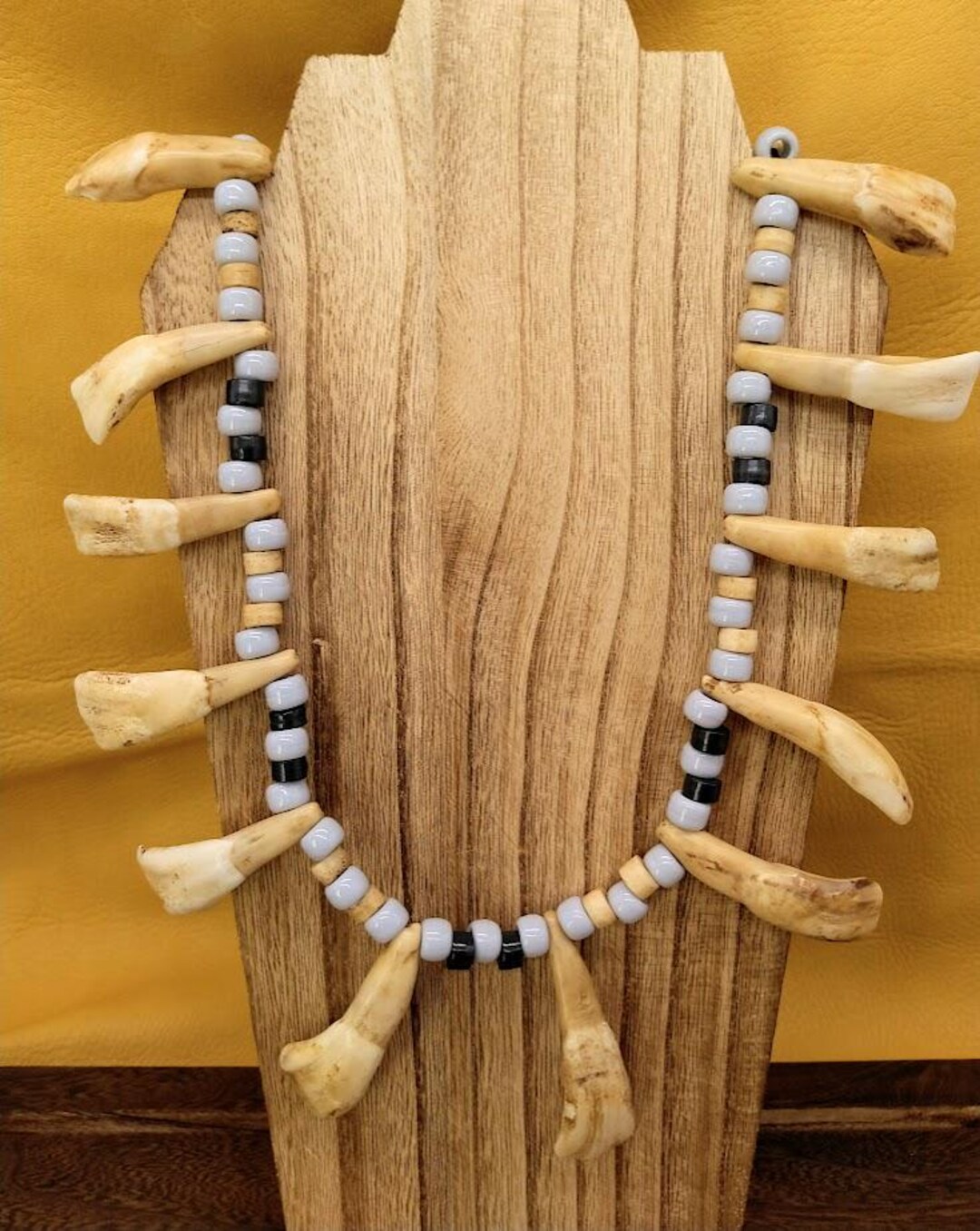 Buffalo Tooth Necklace W/ Buffalo Bone Hairpipe and Beads & Accented ...