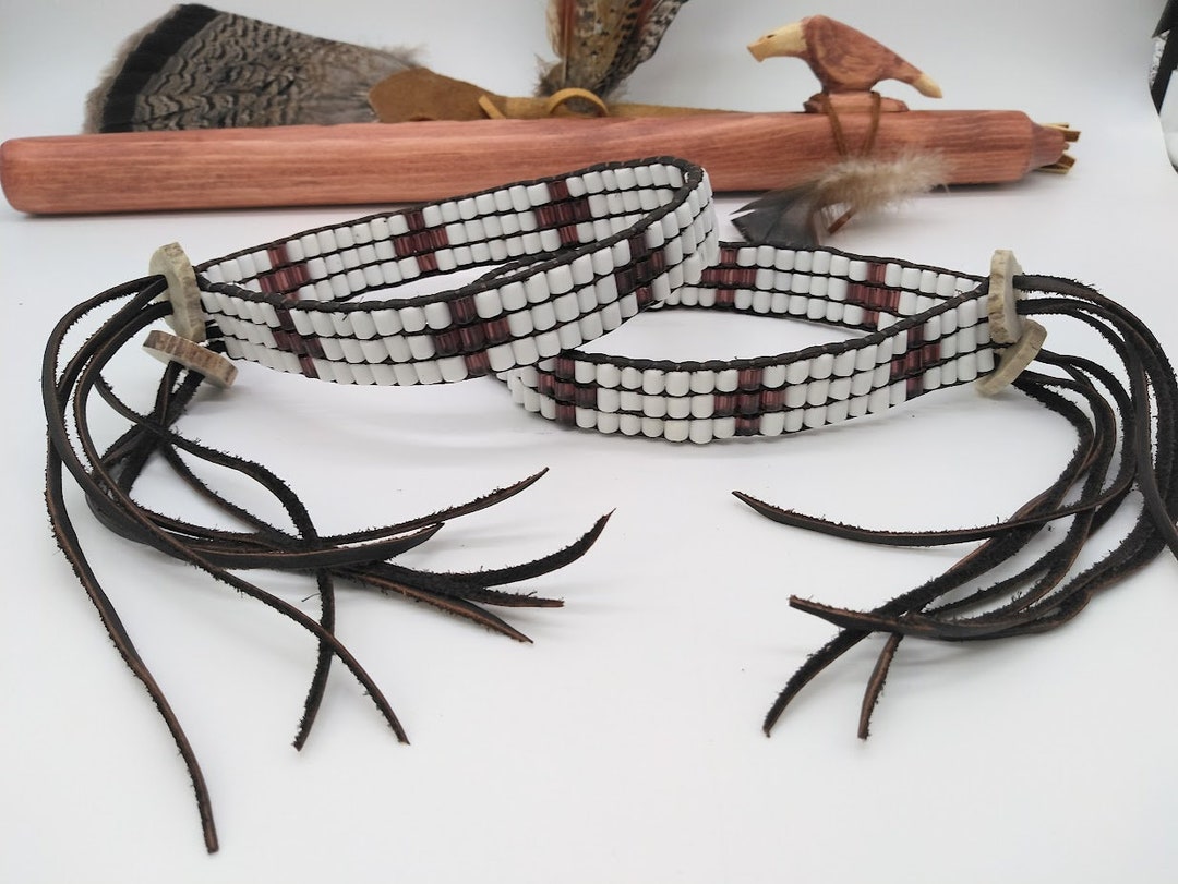 Pair of Handmade Purple & White Glass Wampum Armbands / Leg Ties on ...