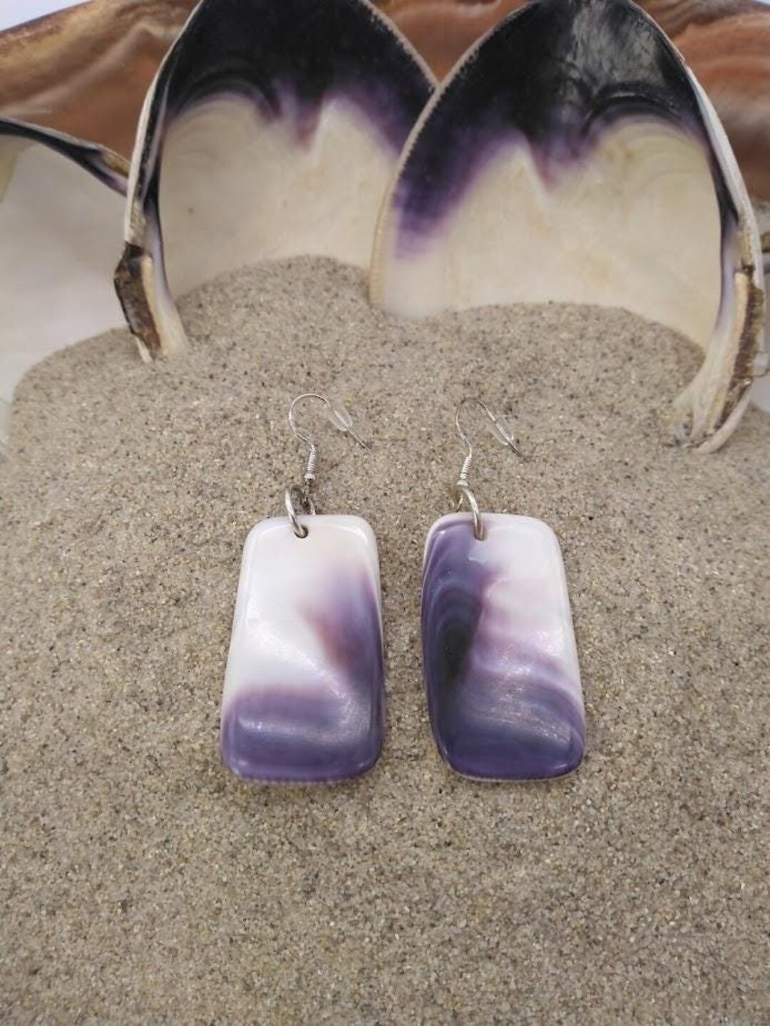 Pair of Hand Carved Genuine Rhode Island Quahog Wampum Rectangles on ...