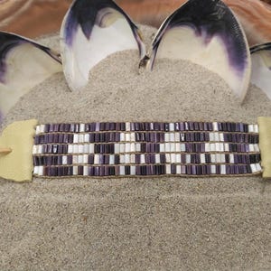 Genuine Massachusetts Quahog Wampum Tube Bead Moose Leather Bracelet ...