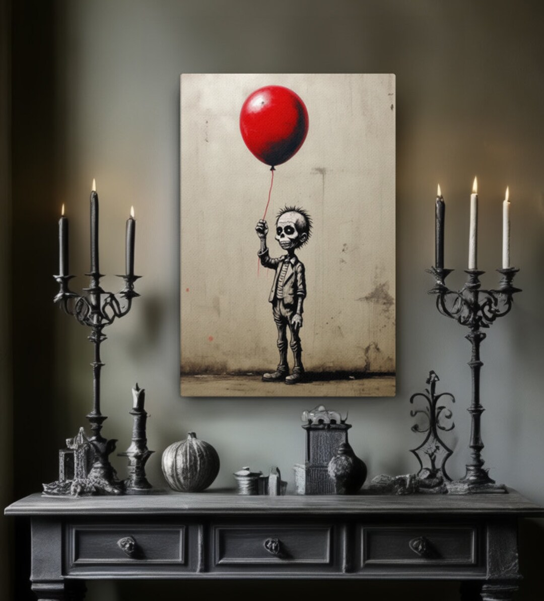 Ethereal Innocence: Undead Child With Red Balloon Canvas Print 24X36 ...