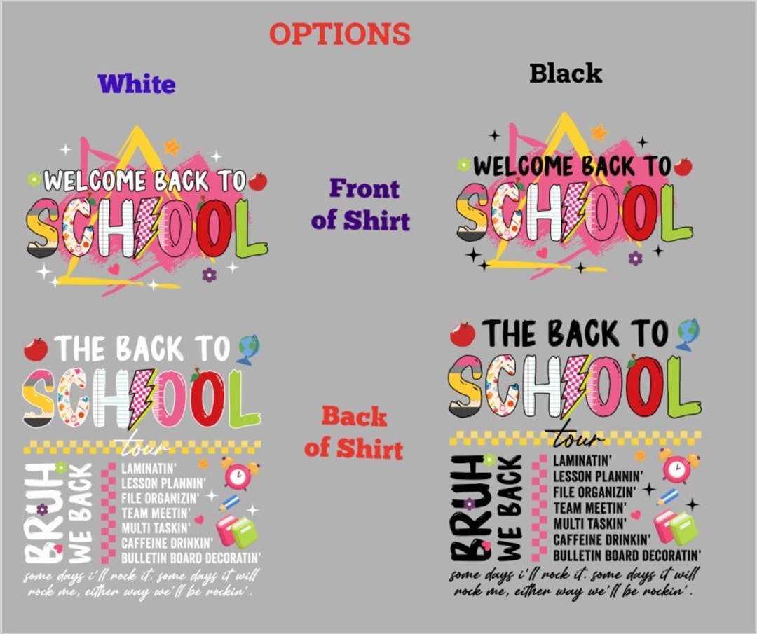 Welcome Back to School front & Back Ready to Press DTF Iron on Transfer ...