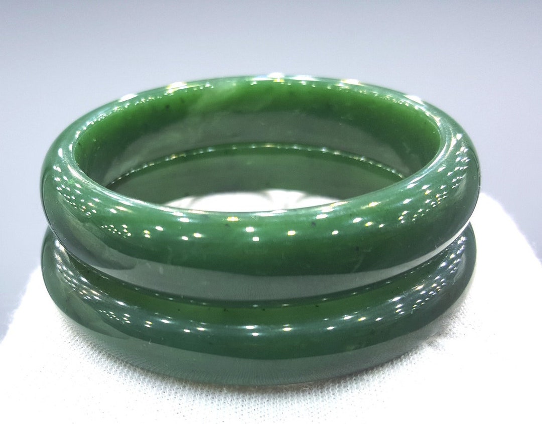 Beautiful Natural Green Color Nephrite Jade Bangles 2 Piece Made by ...