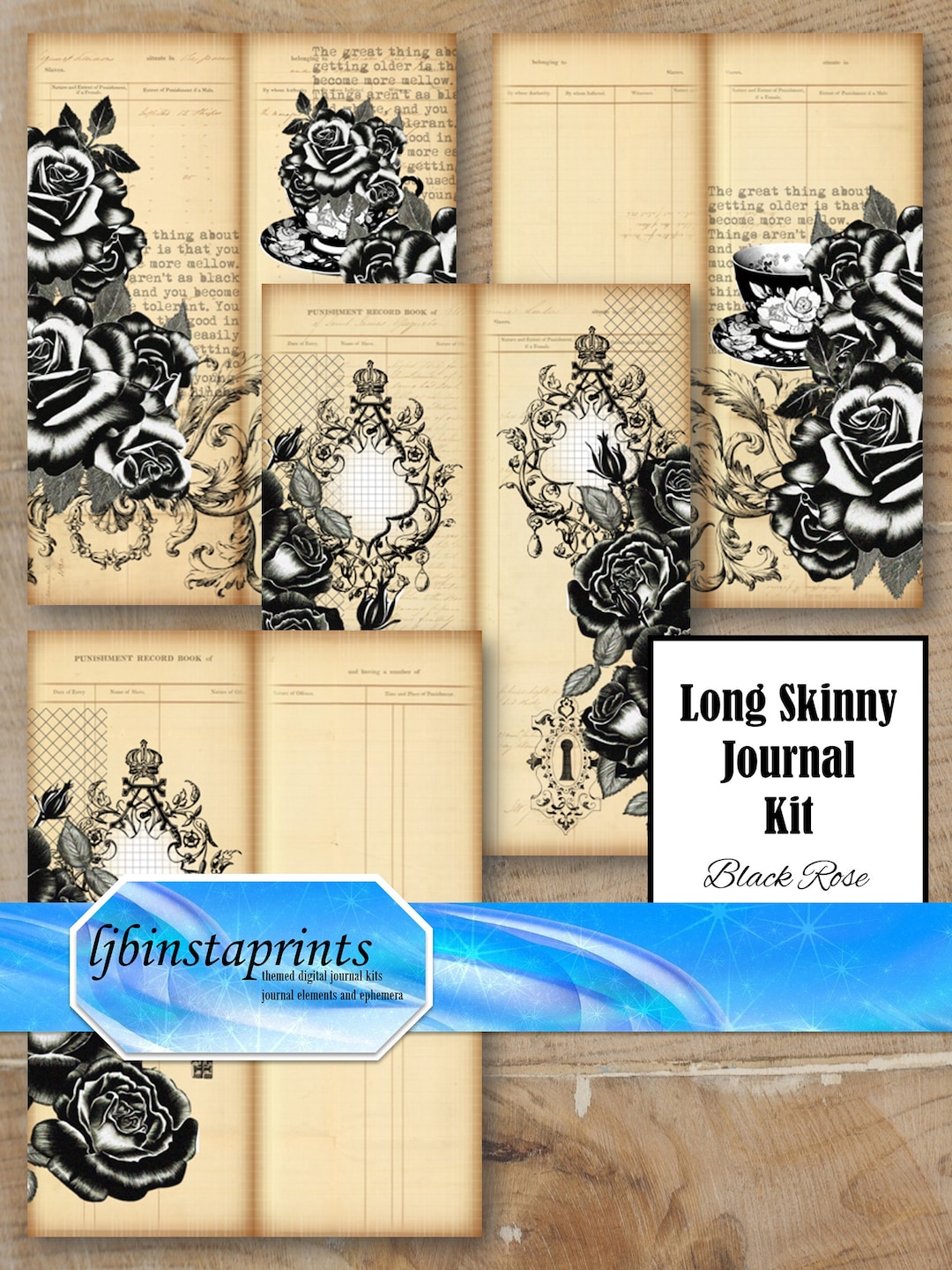 Black Rose Tall Skinny Journal Kit (PDF & JPG) - Etsy