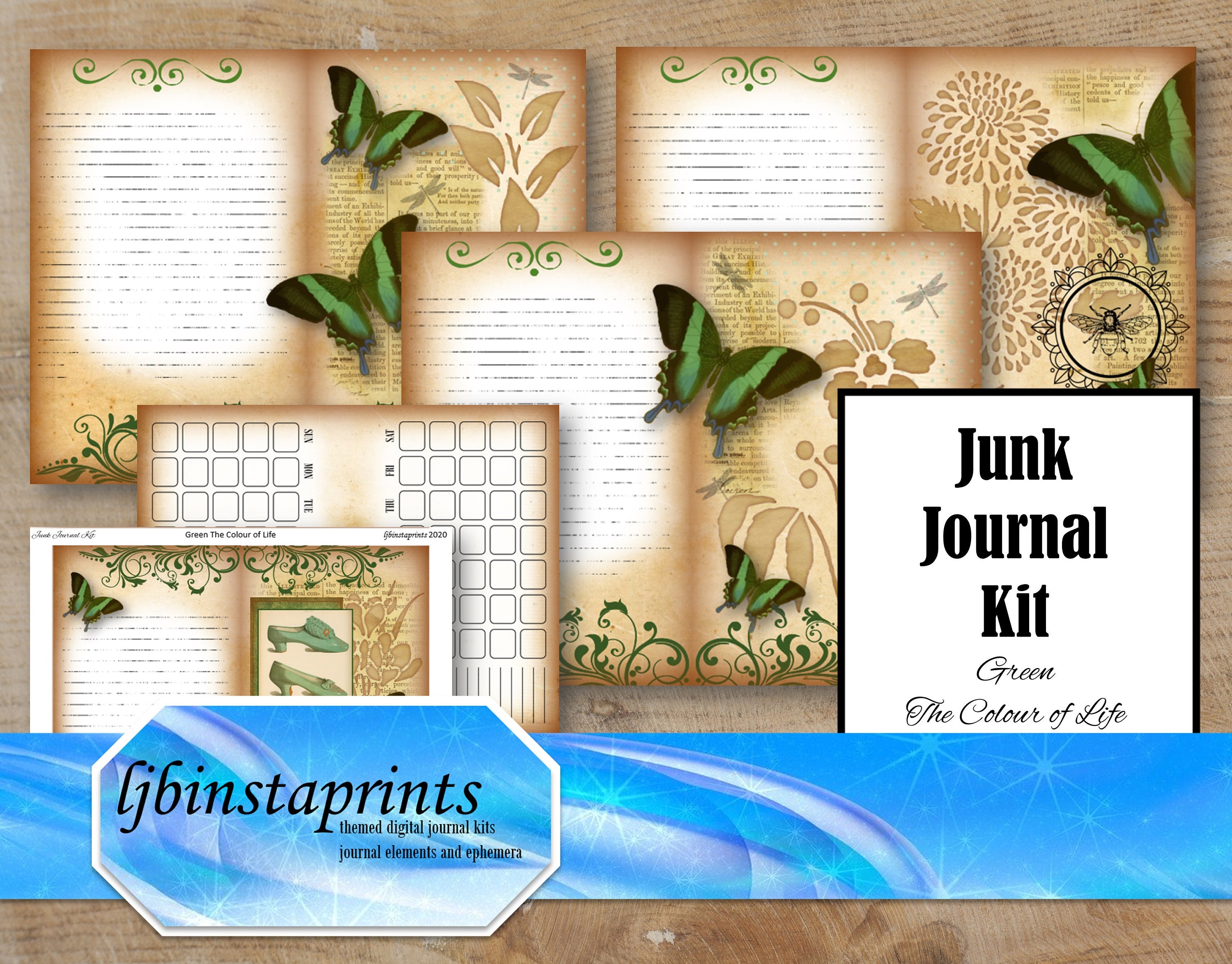 Green the Colour of Life Journal Kit, Butterfly Journal Kit, Digital ...