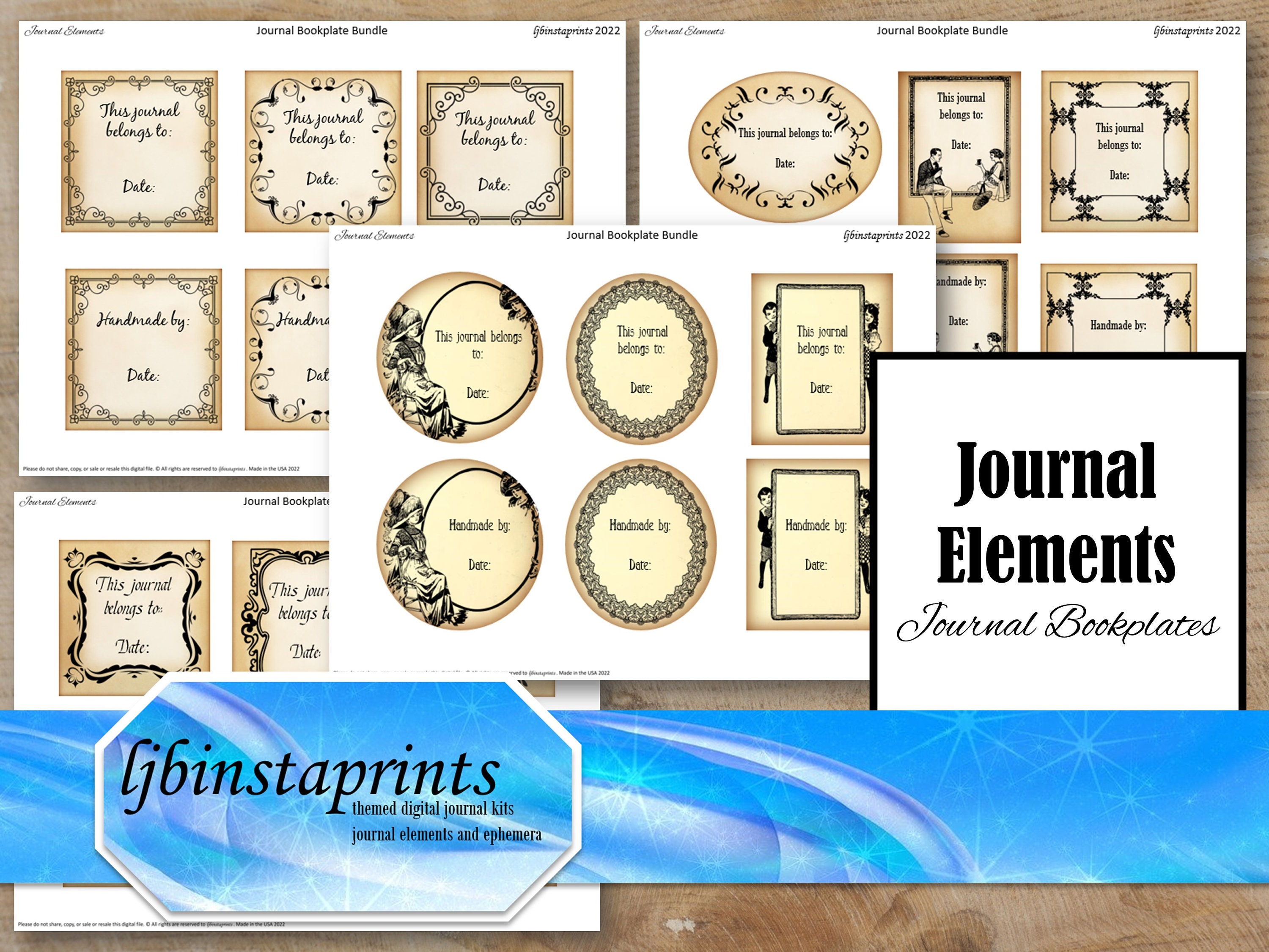 Journal Bookplate Bundle, Journal Page Elements, Bookplate Journal ...