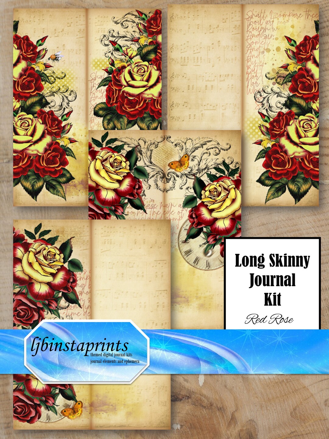 Red Rose Skinny Journal Kit, Skinny Journal Kit, Tall Journal Kit ...