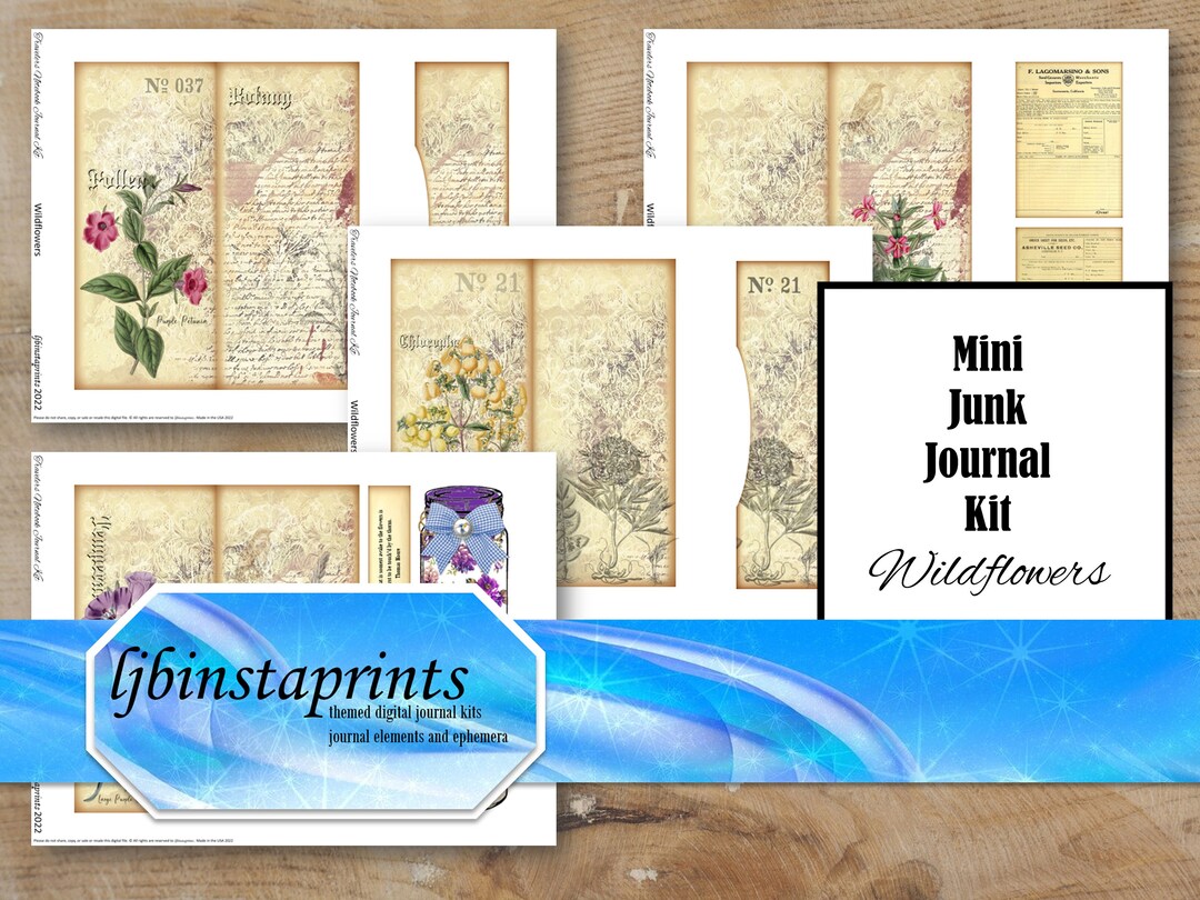 Wildflowers Mini Journal Kit, Travel Notebook Kit, Mini Pocket Journal ...