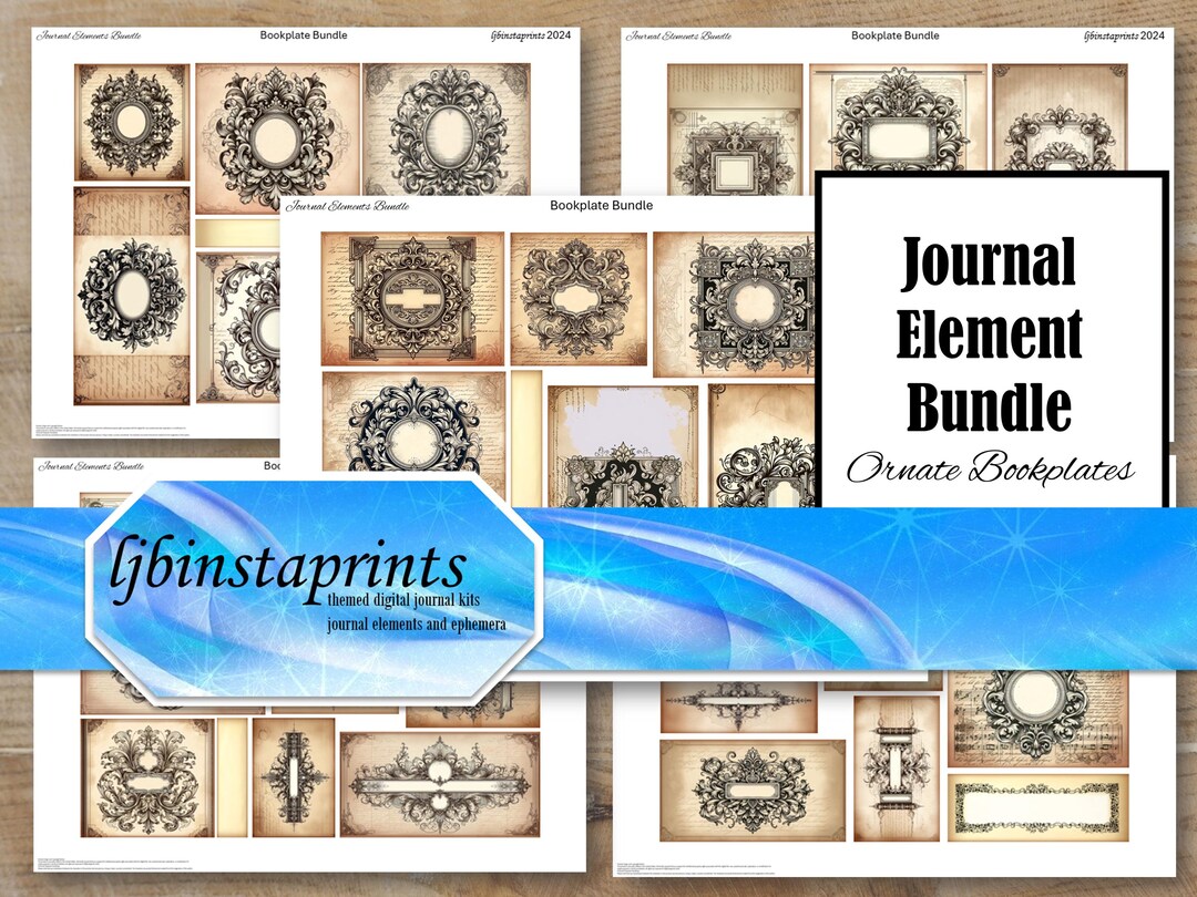 Bookplate Bundle, Bookplate Journal Elements, Digital Journal Element ...