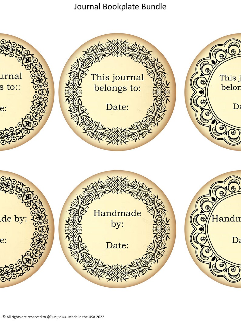 Journal Bookplate Bundle Journal Page Elements Bookplate - Etsy