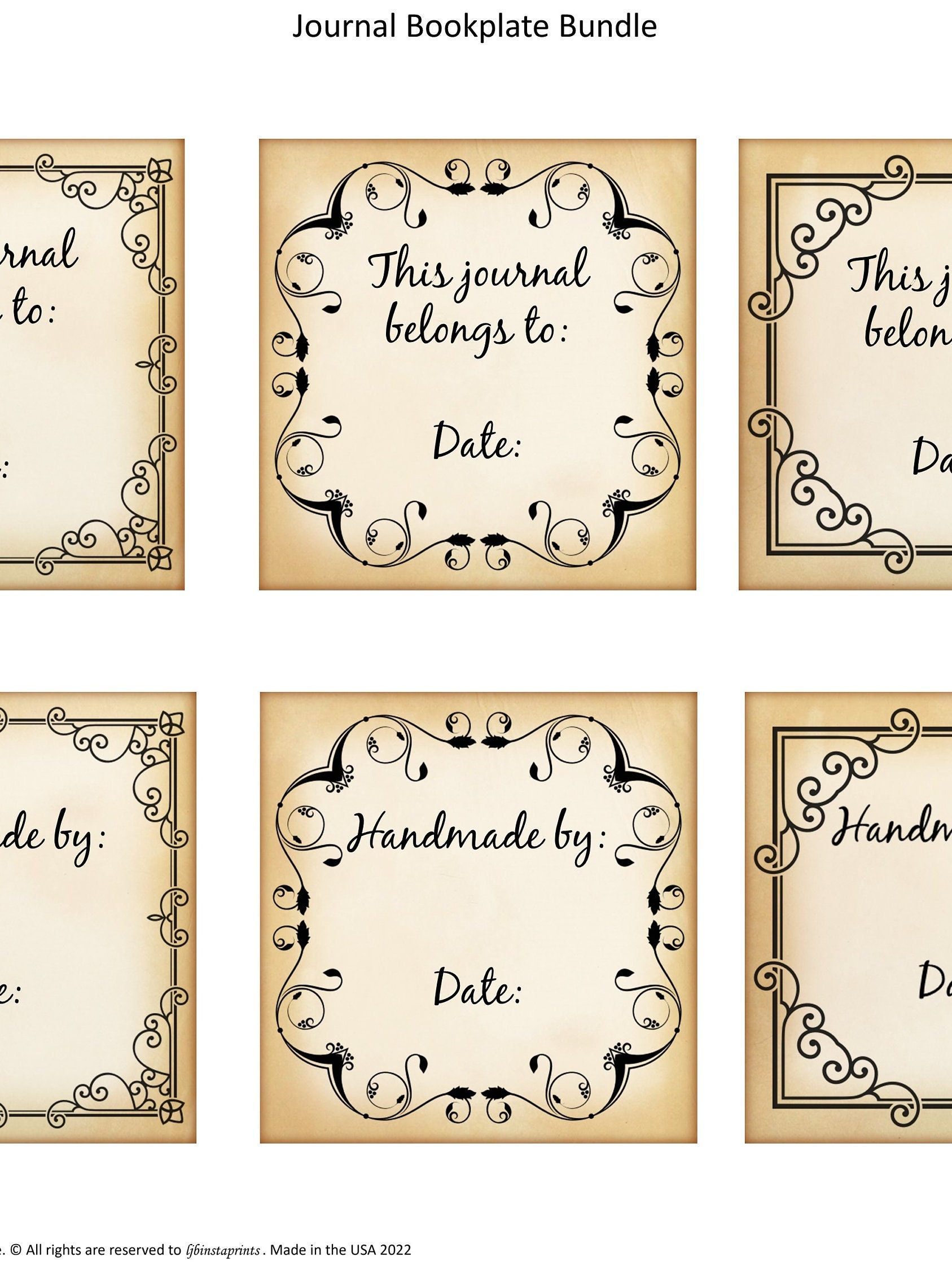 Journal Bookplate Bundle, Journal Page Elements, Bookplate Journal ...