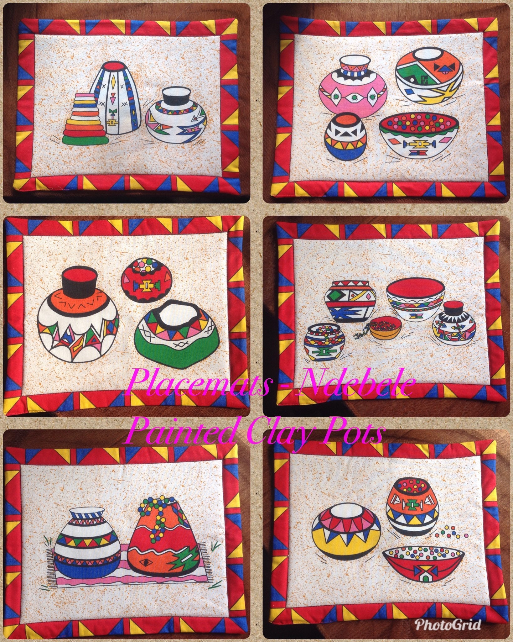 Ndebele Brightly Painted Clay Pot Placemats - Etsy