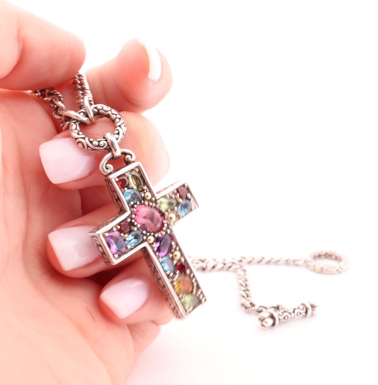 Vintage Effy Multi-color Cross, Necklace, Sterling Silver 18K Yellow ...