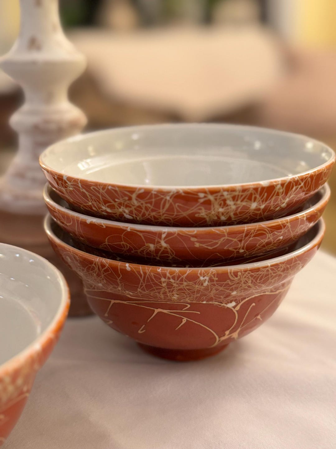 Set of 6 Vintage Glazed Japanese Rice/sake Bowls Gorgeous Rust and ...