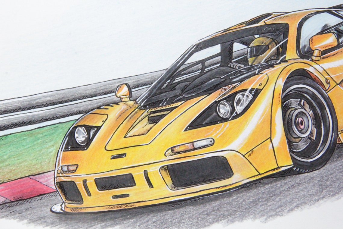Mclaren F1 LM Drawing Hand Drawn Pencil and Paint A4 Car - Etsy Finland