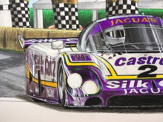 Jaguar XJR9 Goodwood drawing Hand drawn Pencil and paint A4 | Etsy