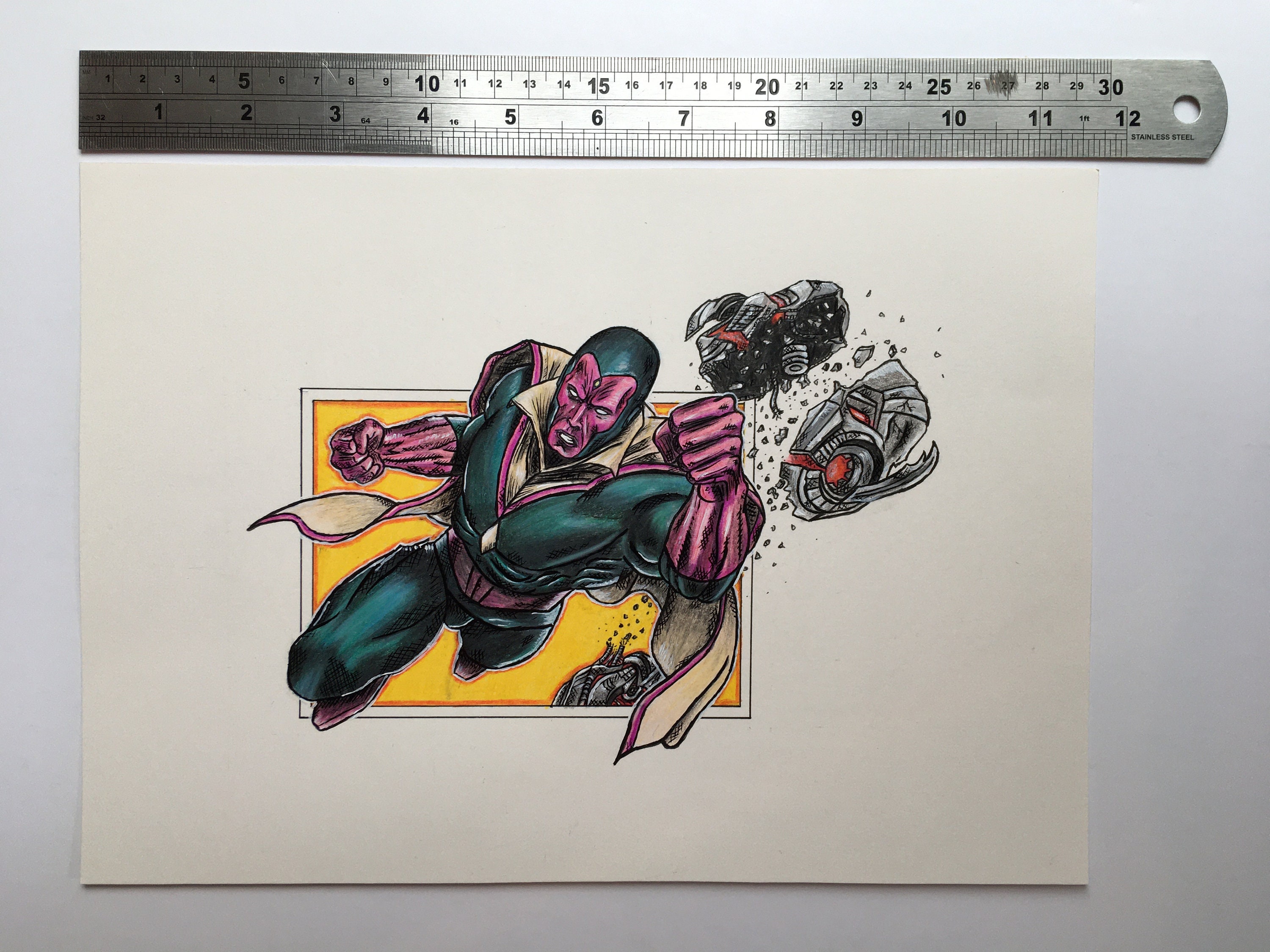 Vision Fighting Ultron Hand Drawn Marvel Art! A4! Pencil and Paint ...