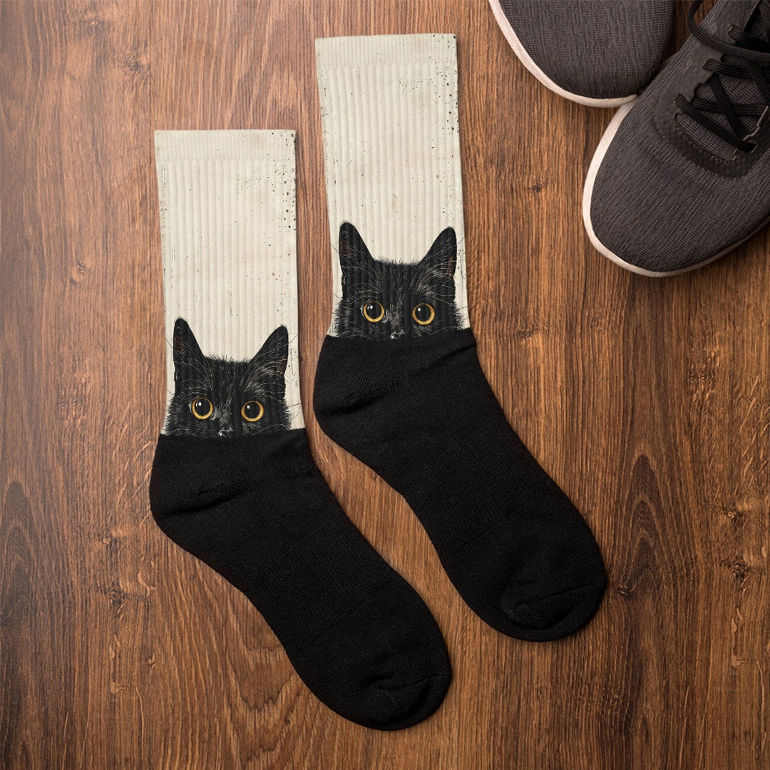 Socks Peeking Cat Retro Design for Men and Women Quirky Crew Socks ...