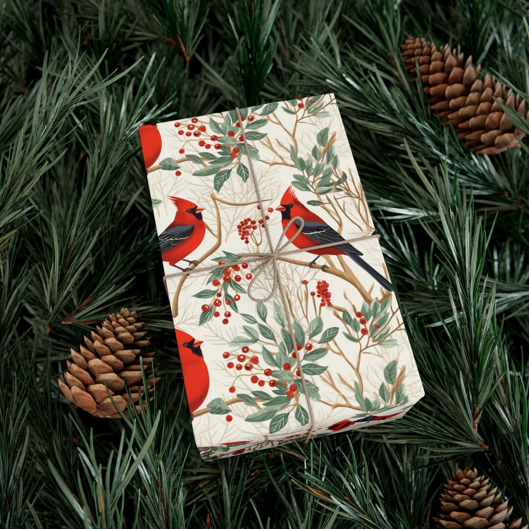 Wrapping Paper Winter Forest Cardinal Gift Wrap Birds Woodland Berries ...