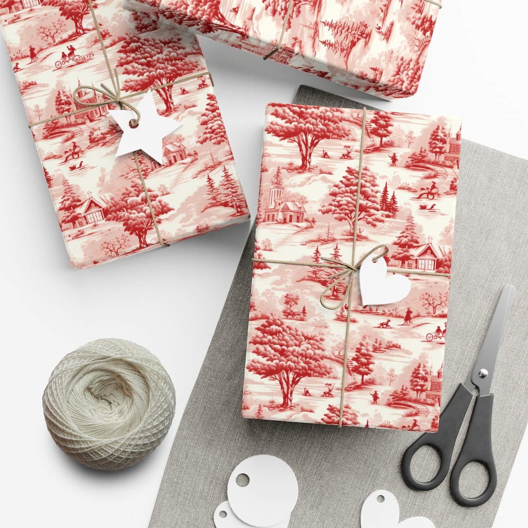 Wrapping Paper Toile Christmas Wrapping Paper Festive Gift Wrap Holiday ...