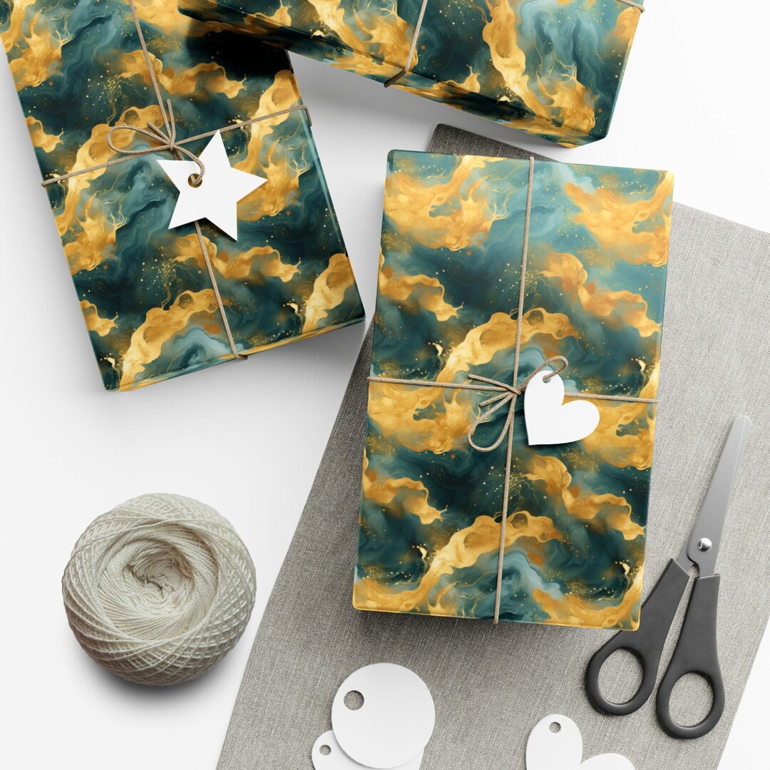 Stormy Gold Wrapping Paper - Vibrant, Cool, and Unique Gift Wrap, Gift ...