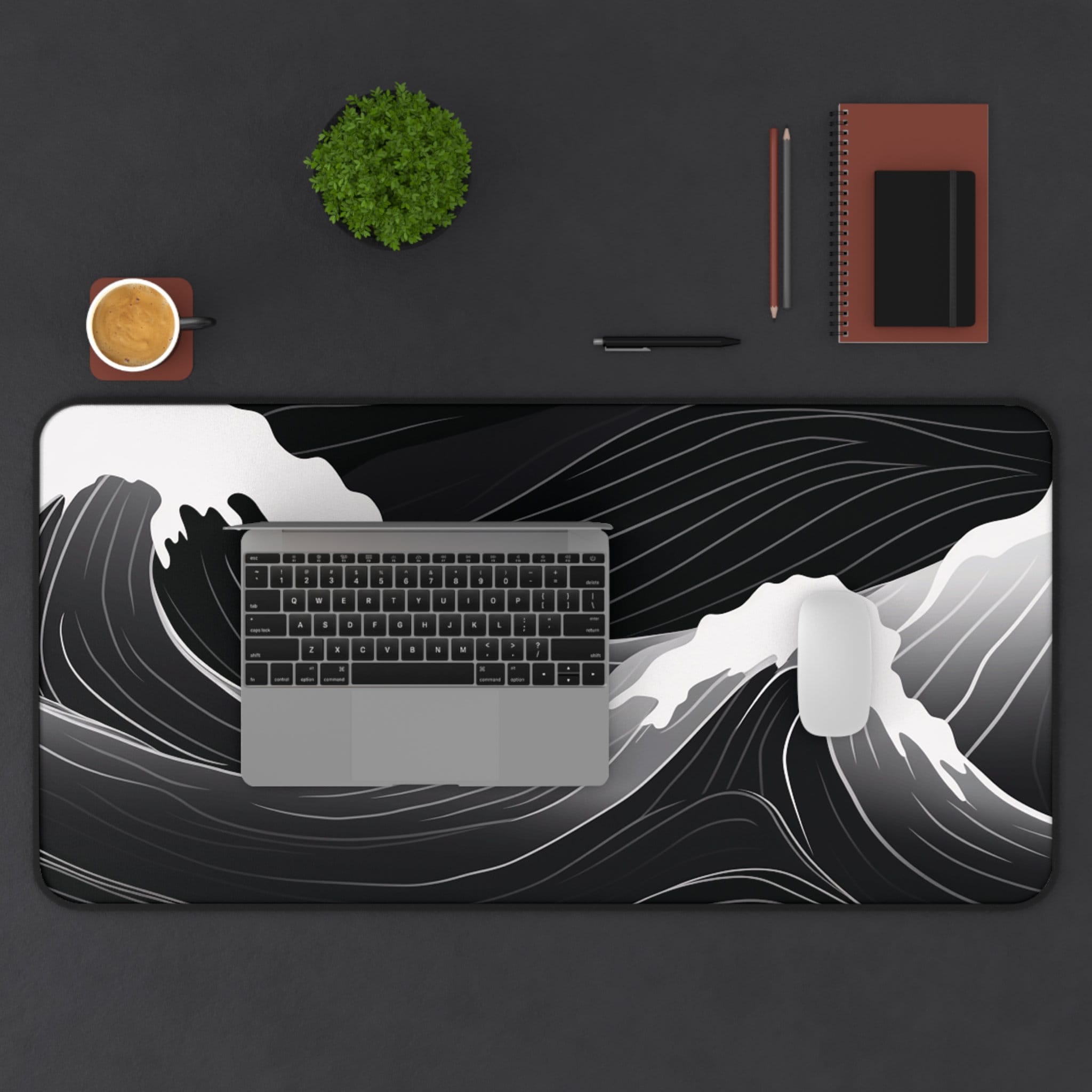 Desk Mat Wave Pattern Black White Desk Mat Japanese Mousepad - Etsy