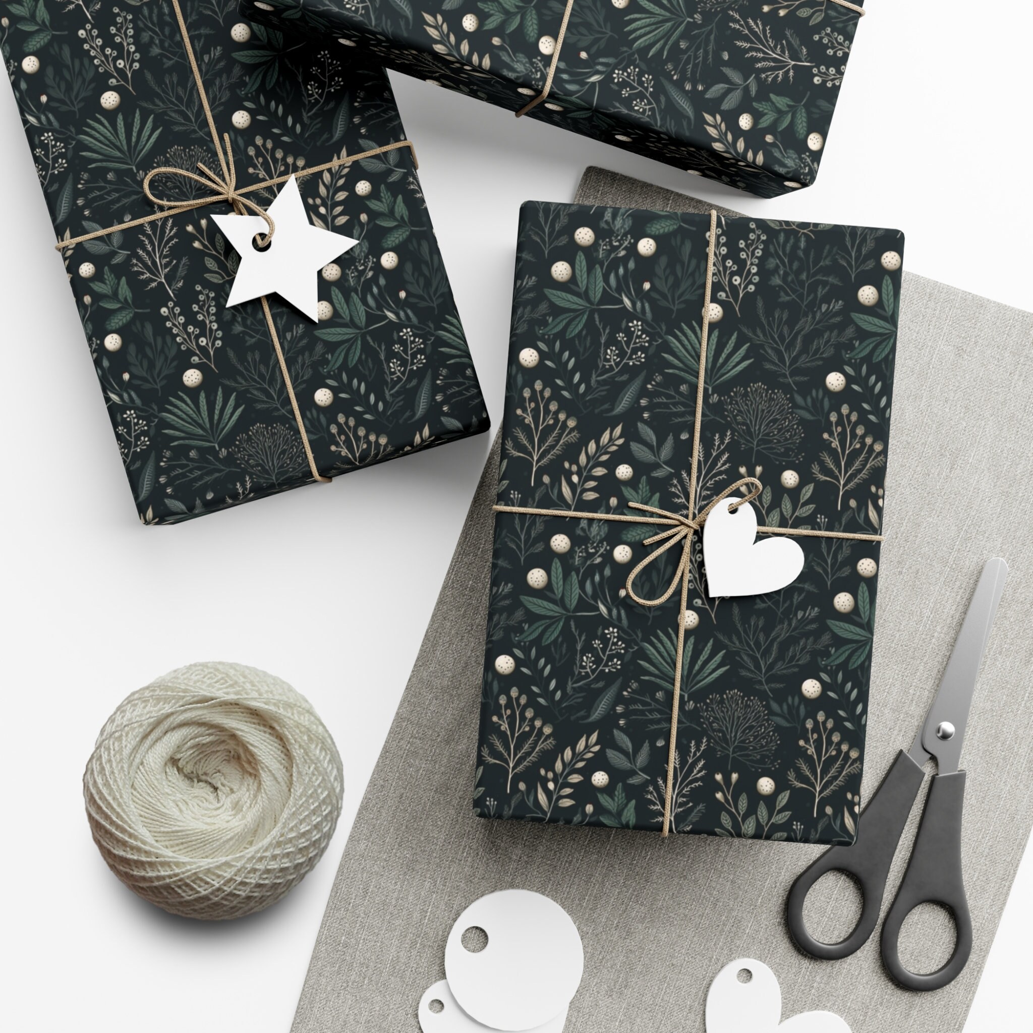 Rustic Forest Wrapping Paper, Dark Cottage-core Winter Woodland Boho ...