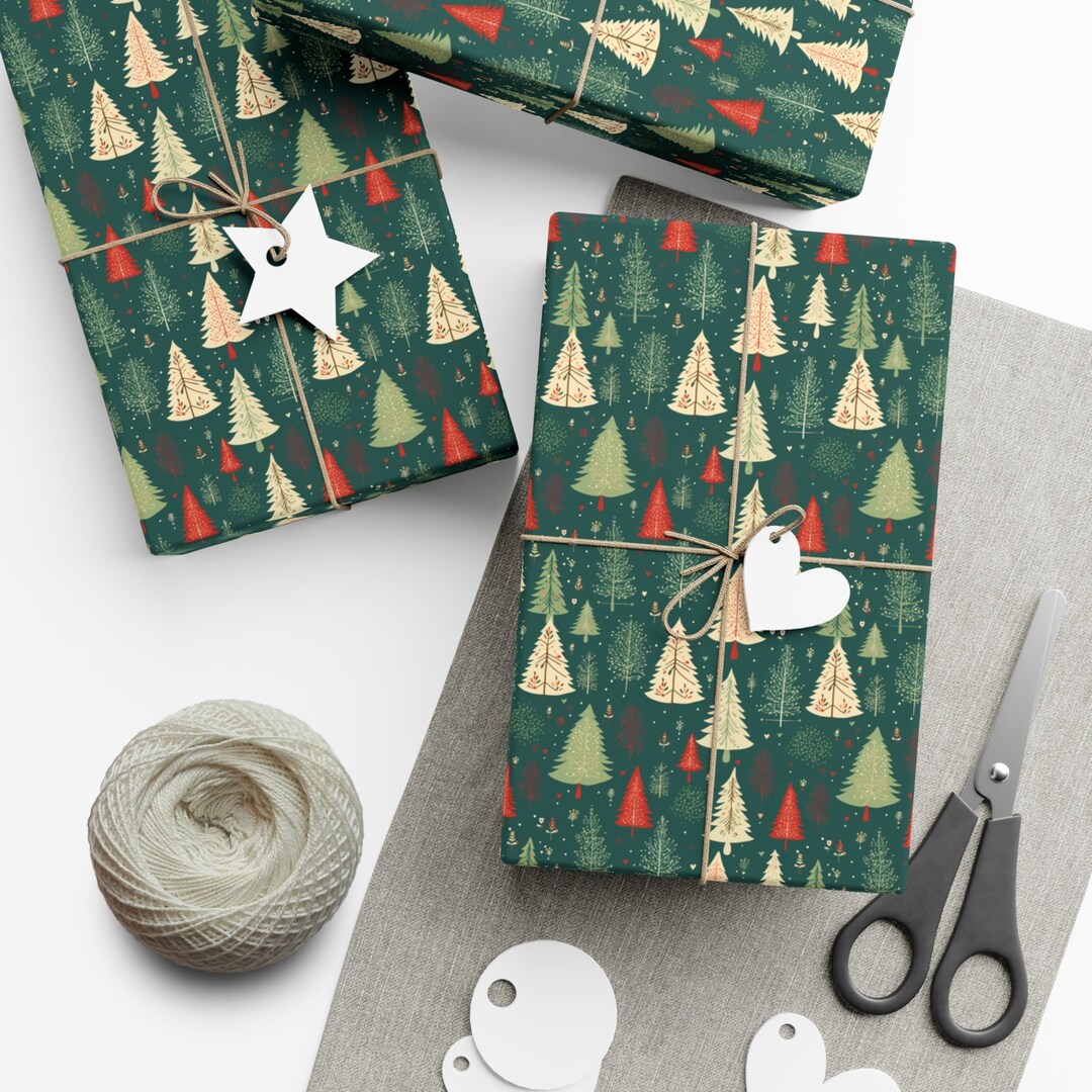 Elegant Christmas Wrapping Paper With Holiday Trees - Festive Gift Wrap ...