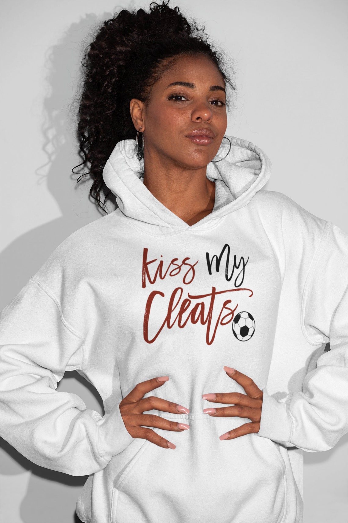 Kiss My Cleats Hooded Sweatshirt, Funny Soccer Hoodie, Gift Idea for ...