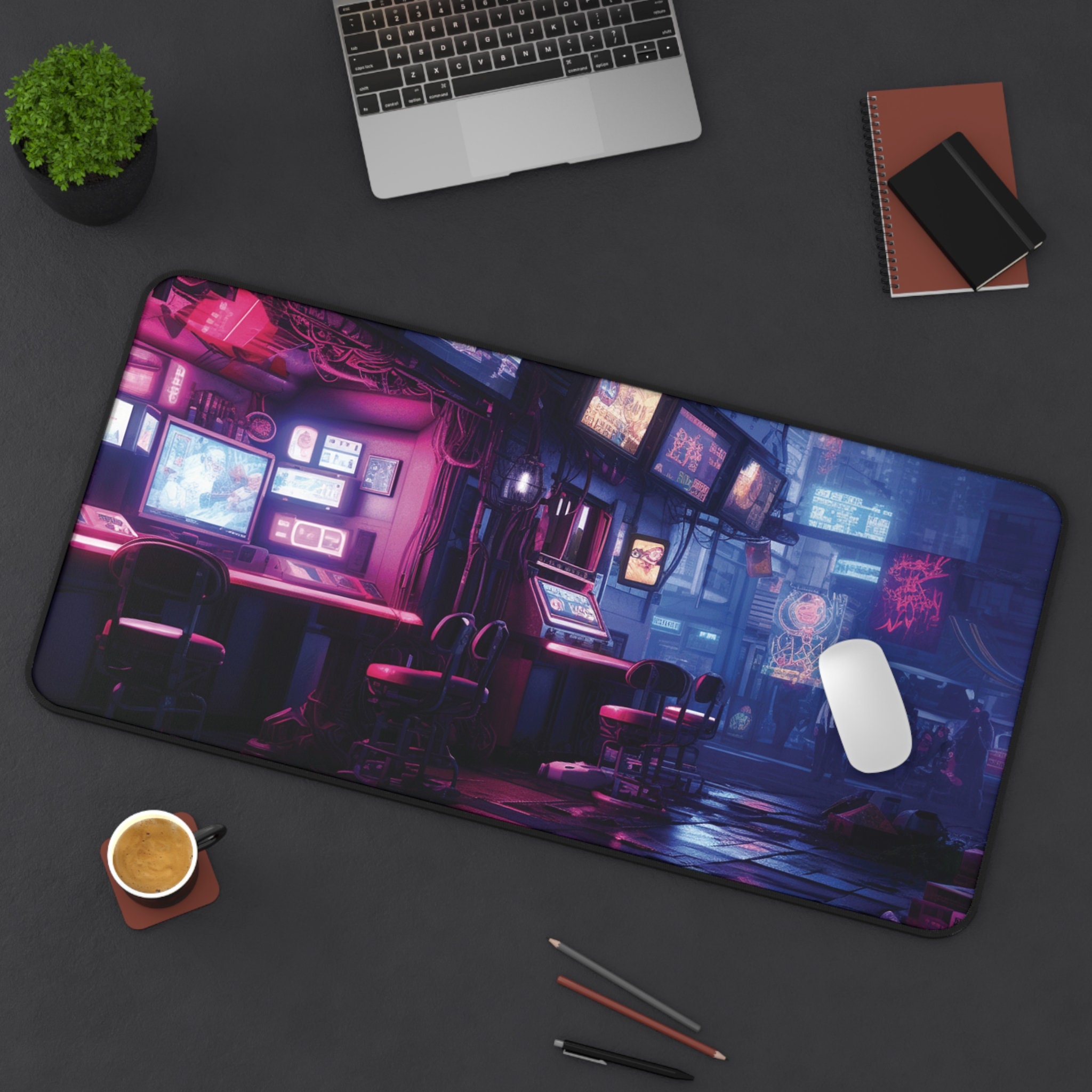 Desk Mat Cyberpunk Gaze Neon Light Desk Mat Gamer Desk Mat - Etsy