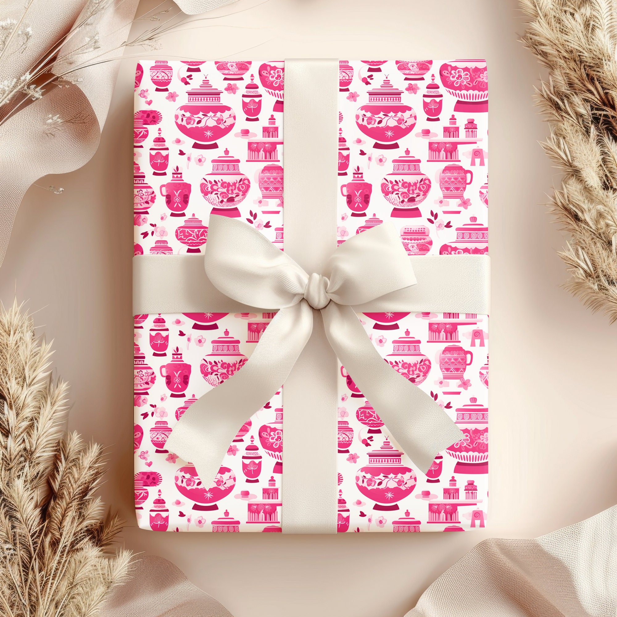 Wrapping Paper Pink Ginger Jar Wrapping Paper Elegant Gift Wrap ...