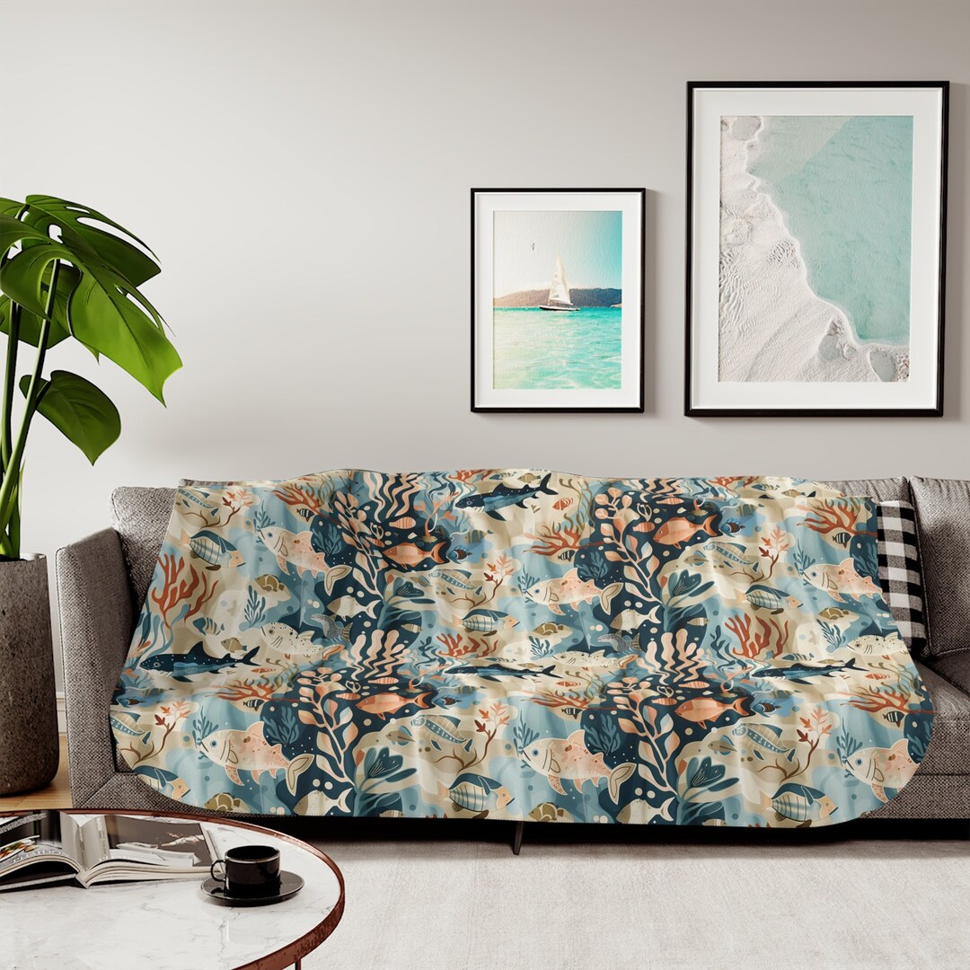 Blanket Ocean Cottagecore Sherpa Blanket Warm Blanket Coastal Blanket ...