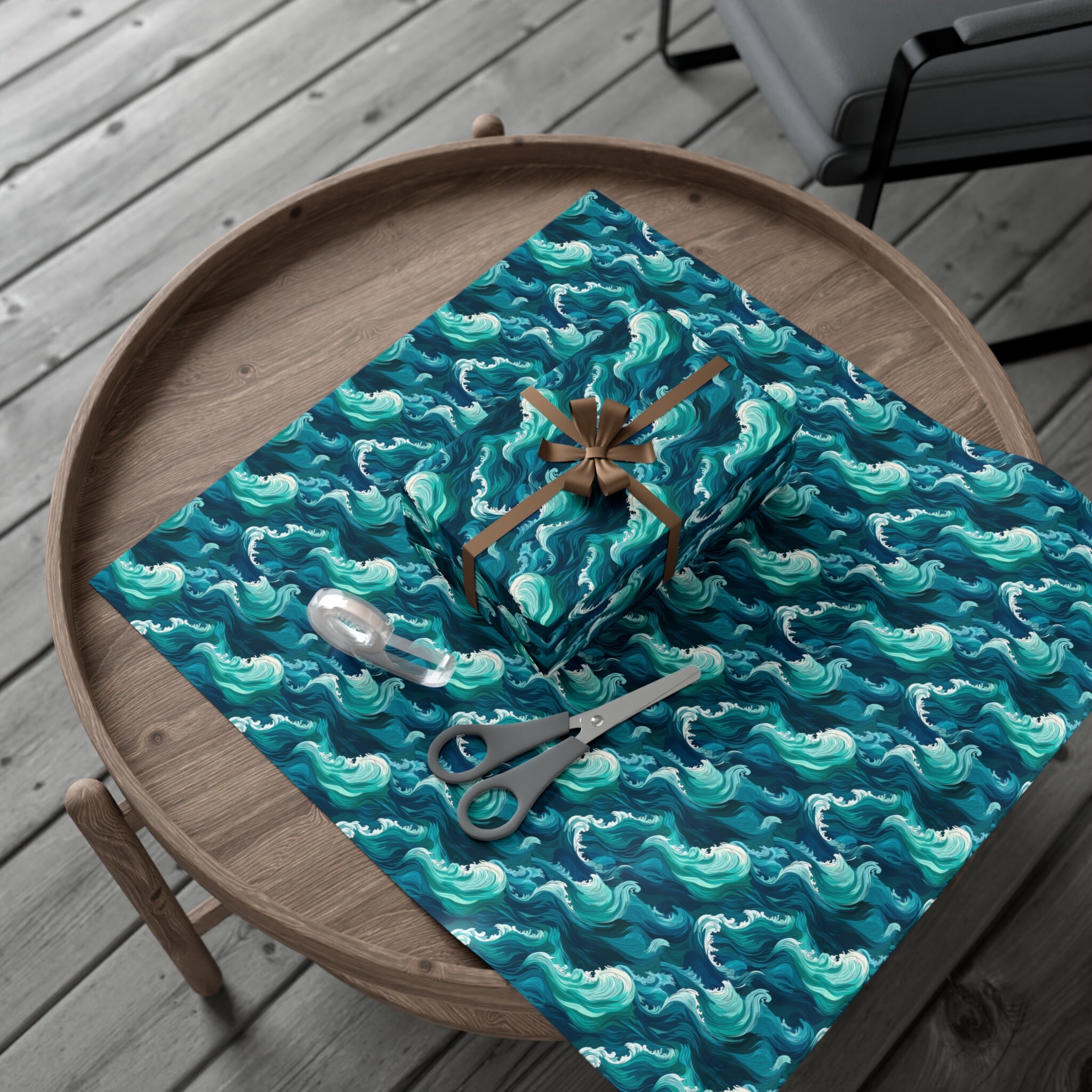 Premium Ocean Waves Wrapping Paper in Teal Vibrant and - Etsy