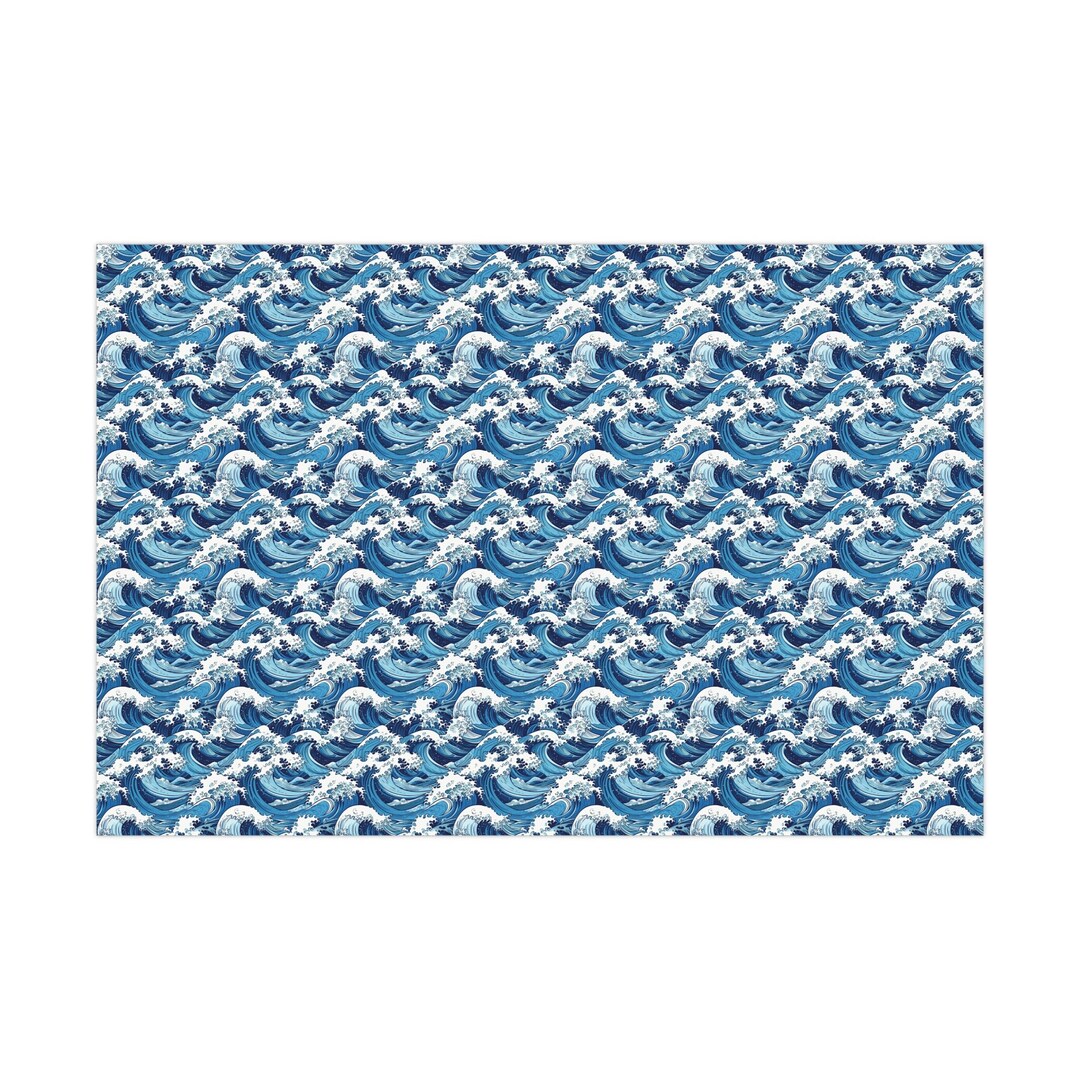 Japanese Ocean Waves Wrapping Paper - Blue Asian Water Design - Sea ...