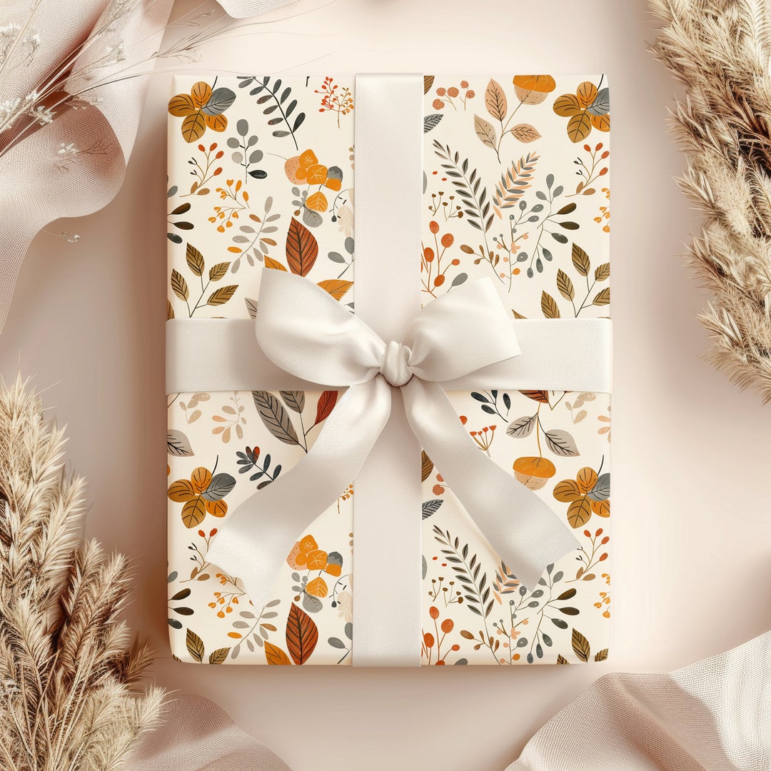 Wrapping Paper Cottagecore Autumn Floral Leaves Wrapping Paper Matte ...