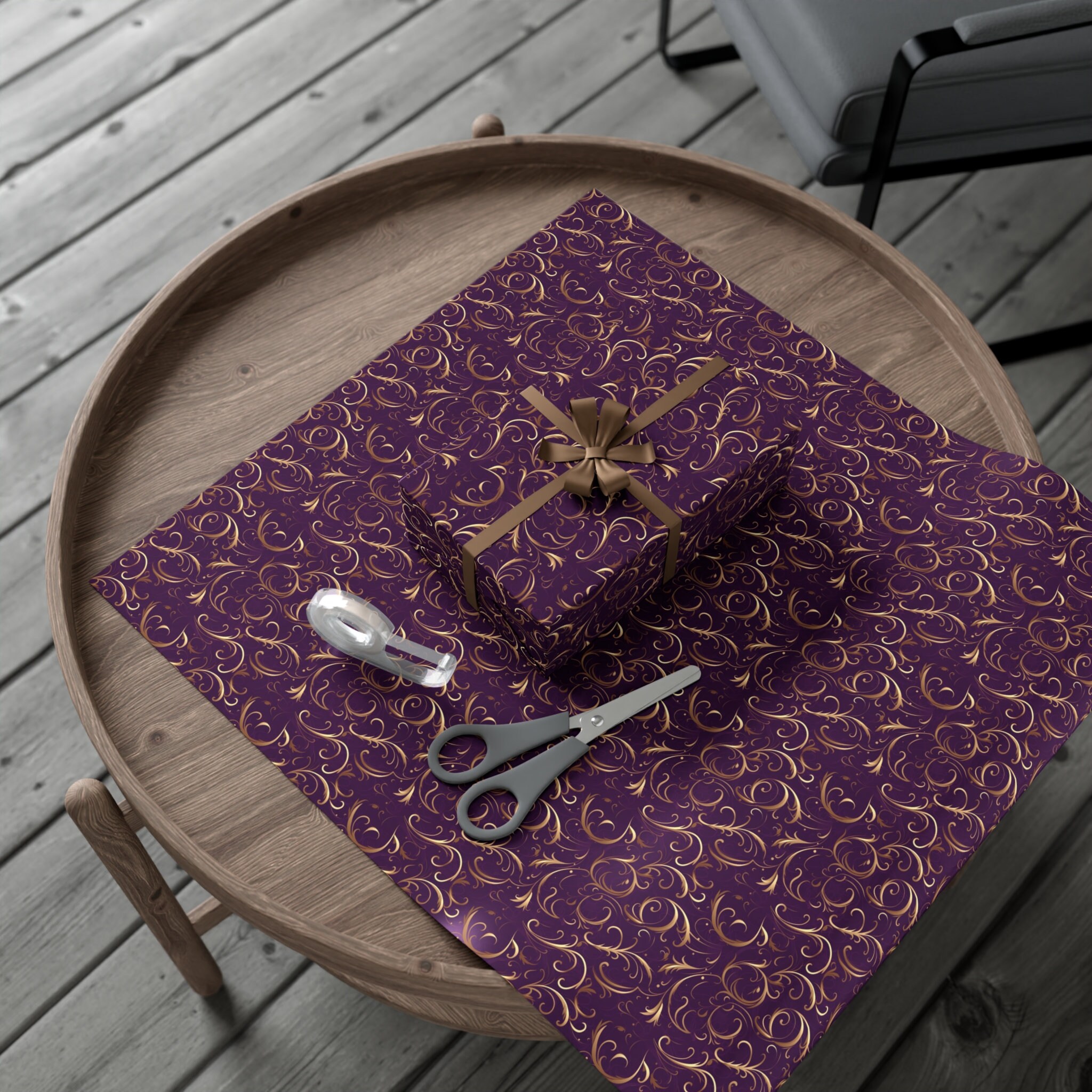 Plum Purple and Gold Swirl Designer Wrapping Paper - Ideal for ...
