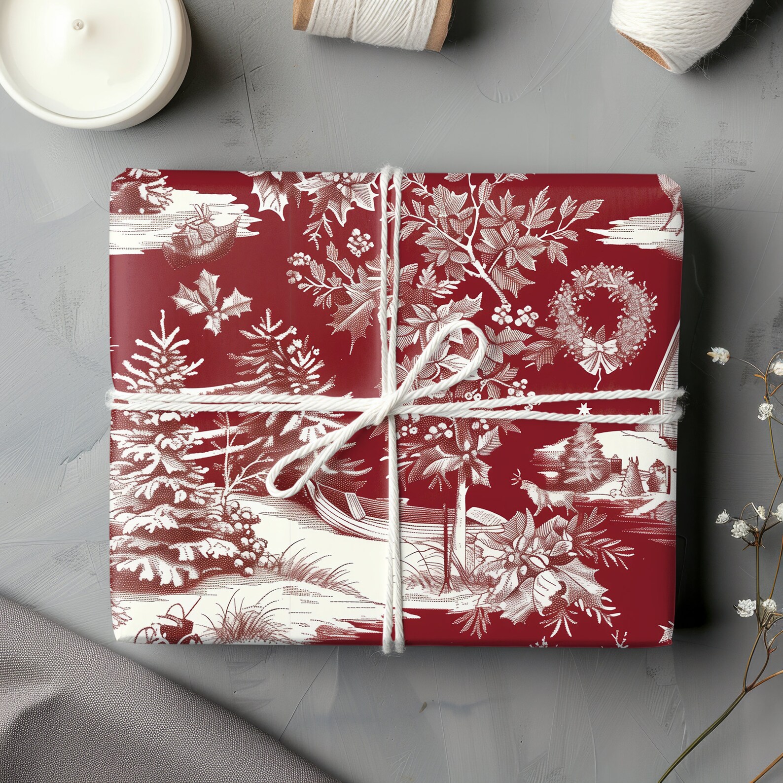 Wrapping Paper Toile Christmas Wrapping Paper Festive Design Holiday ...