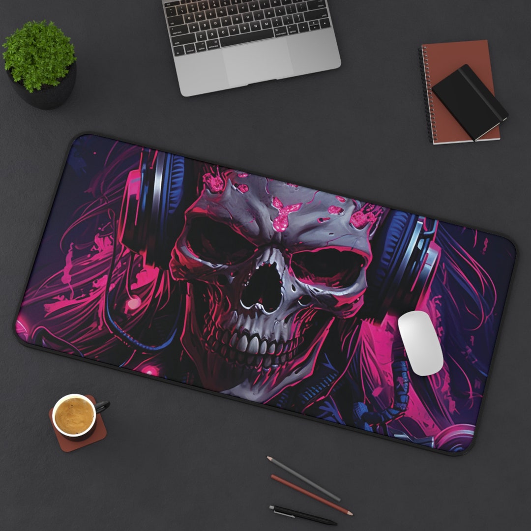 Desk Mat Fierce Skull Cyber Midnight Desk Mat Gamer Cyberpunk Style ...