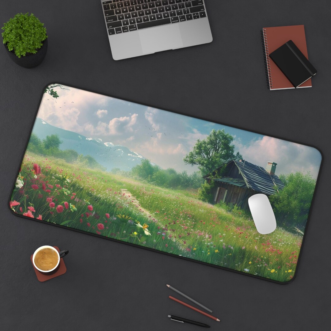 Desk Mat Meadow Cottage Core Desk Mat XL Mousepad Botanical Office ...
