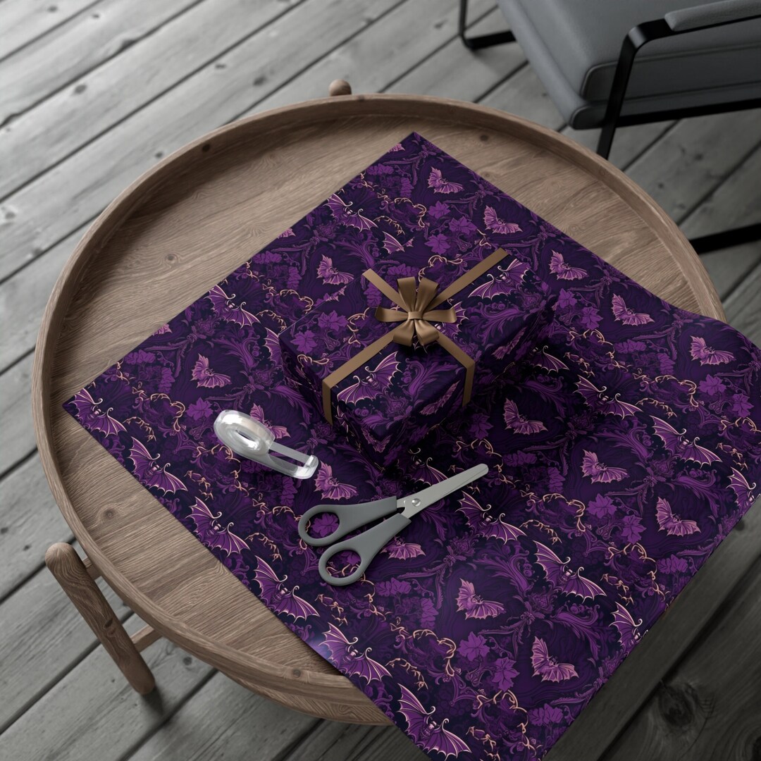 Wrapping Paper Baroque Bat Purple Gothic Wrapping Paper Birthday ...