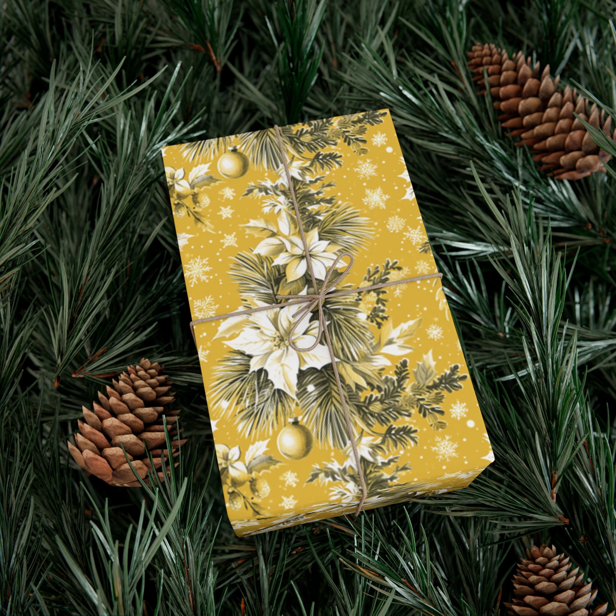 Wrapping Paper Yellow Chintz Wrapping Paper Holiday Gift Wrap Christmas ...