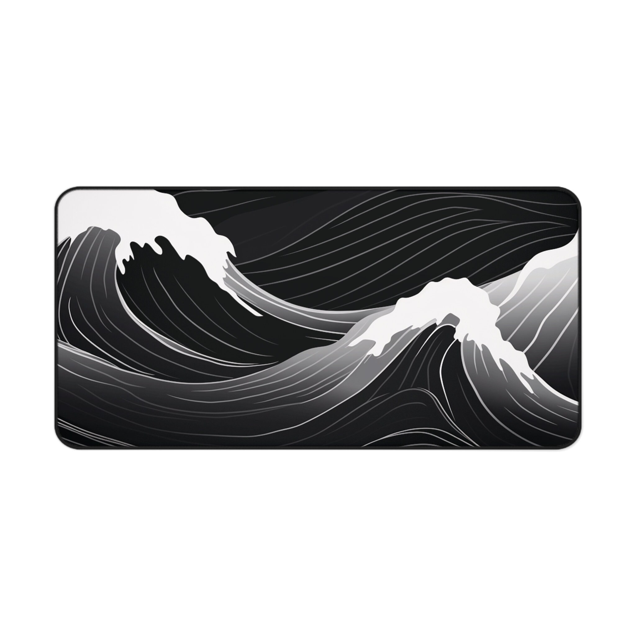 Desk Mat Wave Pattern Black White Desk Mat Japanese Mousepad - Etsy