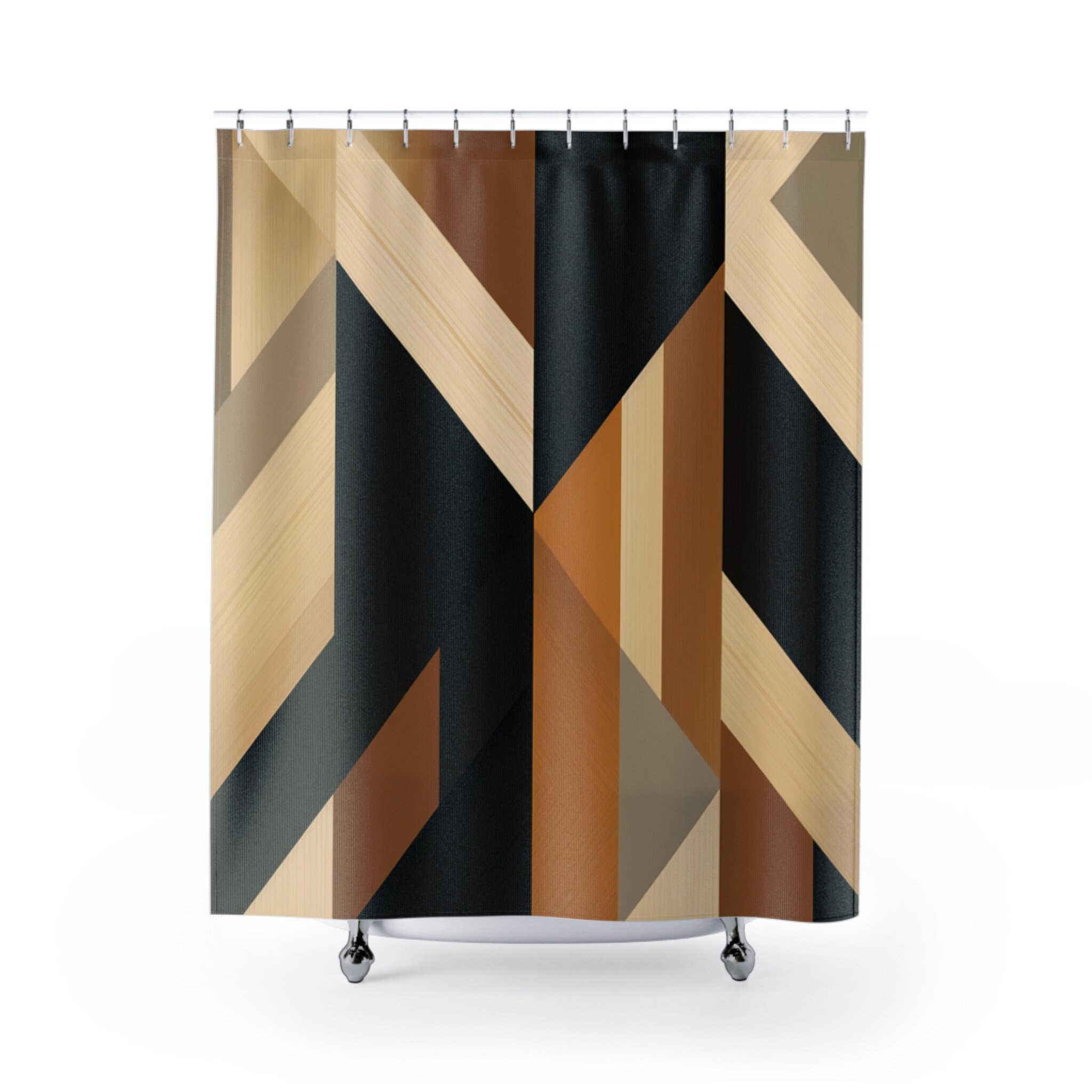 Black and Tan Geometric Striped Shower Curtain Modern Bathroom Decor Stylish Bathroom Curtain Home Decor Shower Curtains