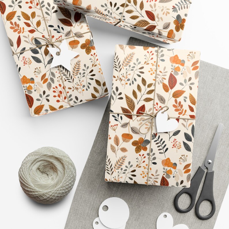 Wrapping Paper Cottagecore Autumn Floral Leaves Wrapping Paper Matte ...