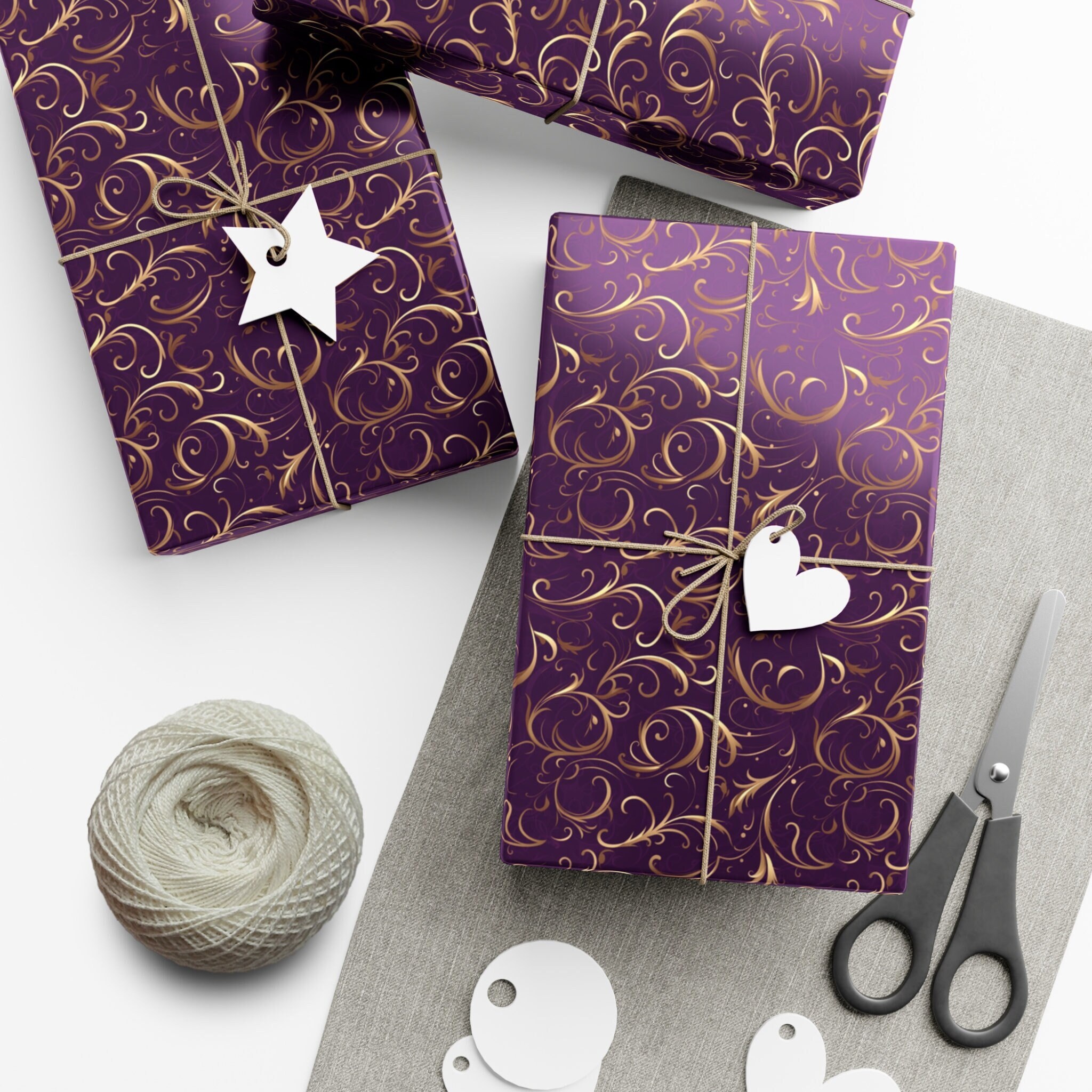 Plum Purple and Gold Swirl Designer Wrapping Paper - Ideal for ...