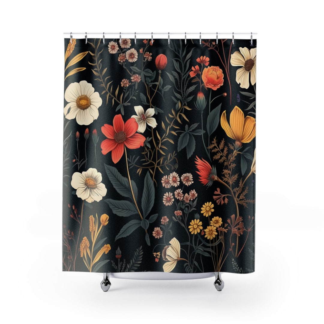 Shower Curtain Dark Floral Cottagecore Shower Curtain Farmhouse Shower ...