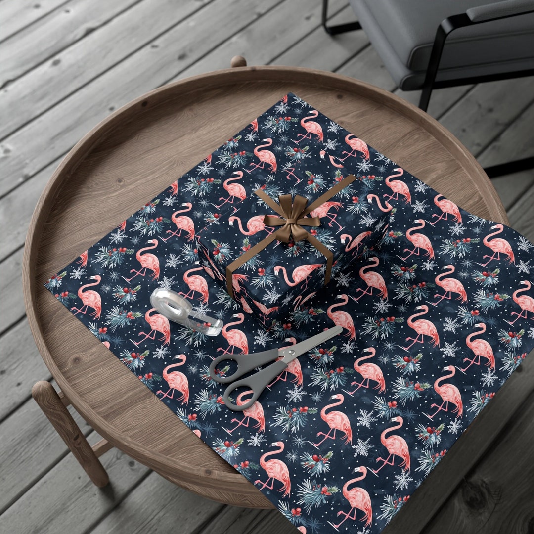 Wrapping Paper Winter Flamingo Wrapping Paper Christmas Flamingos ...