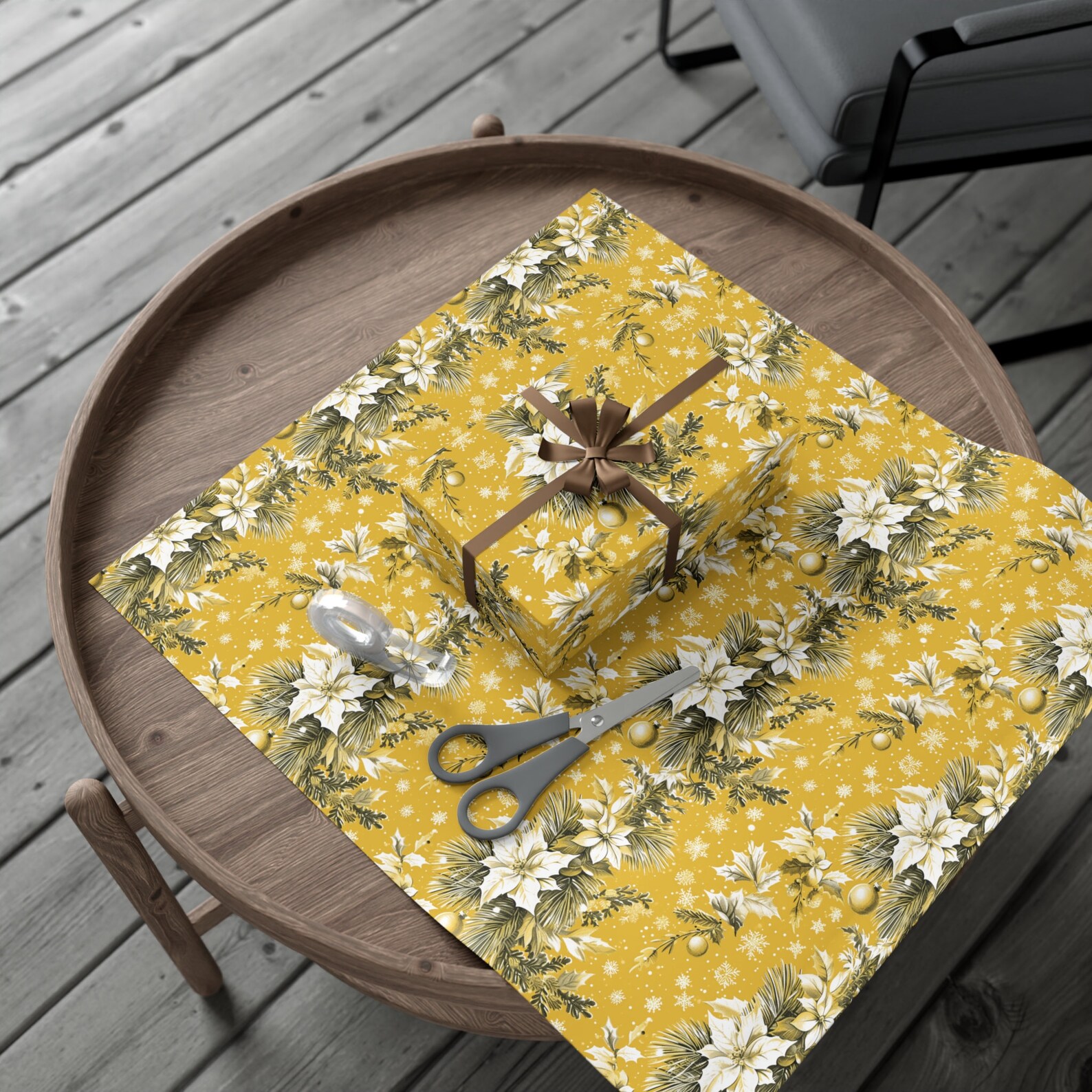 Wrapping Paper Yellow Chintz Wrapping Paper Holiday Gift Wrap Christmas ...