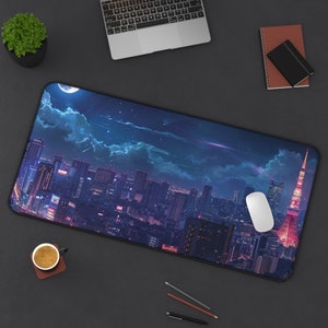 Desk Mat Tokyo Moonlight Office Decor Kawaii Desk Mat Cute Deskmat ...