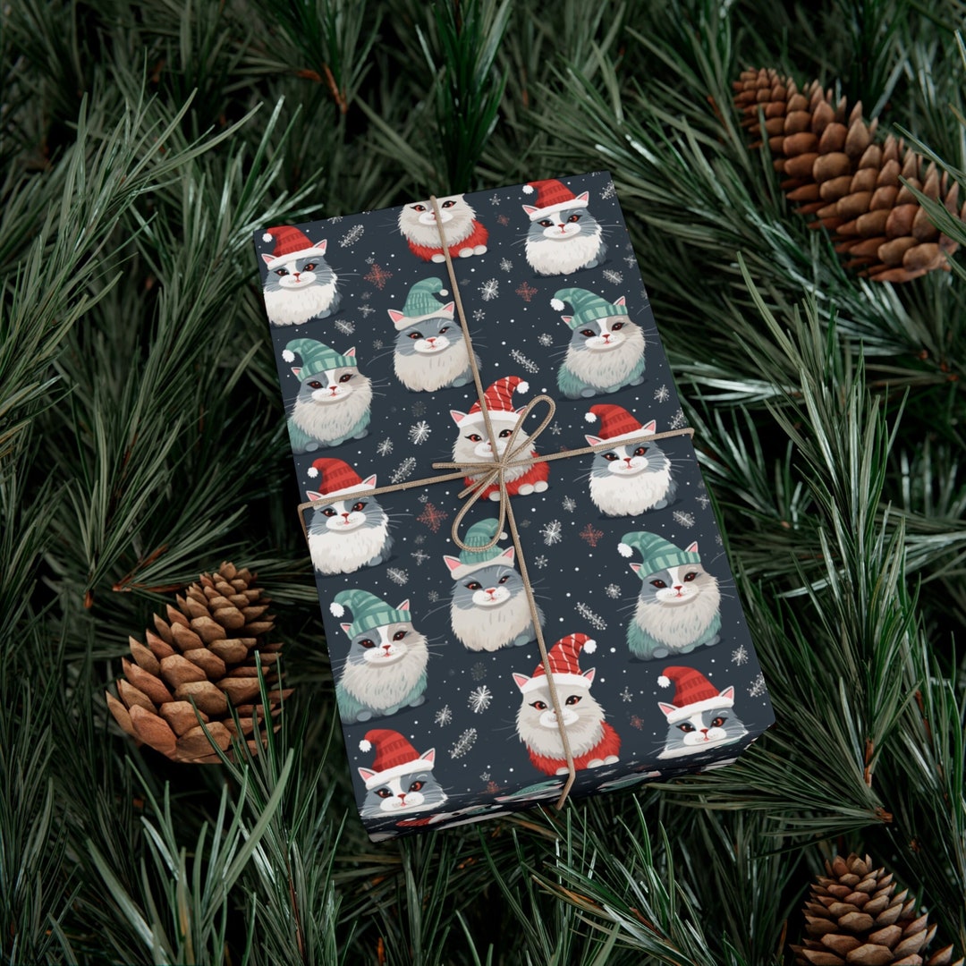 Cute Kitty Cat Christmas Wrapping Paper - Festive Holiday Gift Wrap ...